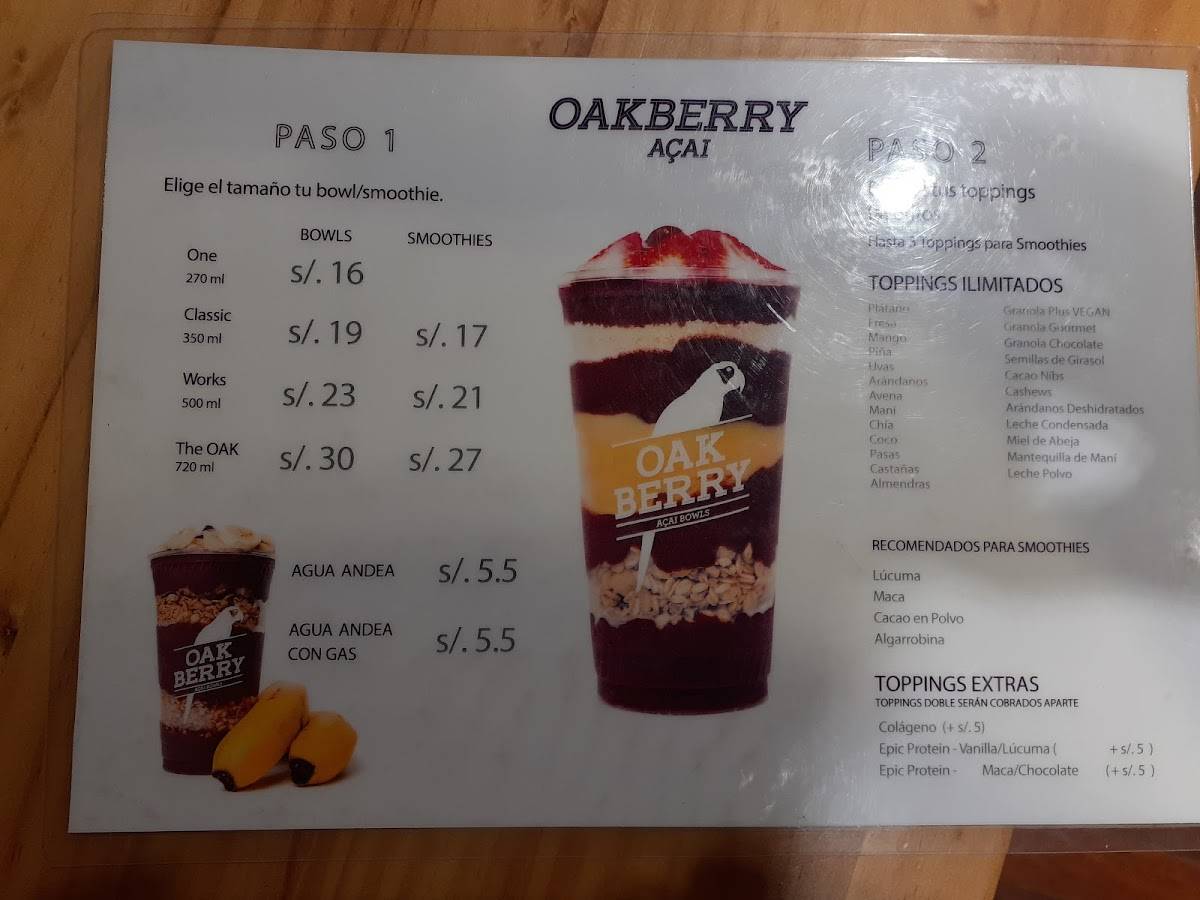 Carta del restaurante OAKBERRY Açaí Bowls San Isidro, San Isidro