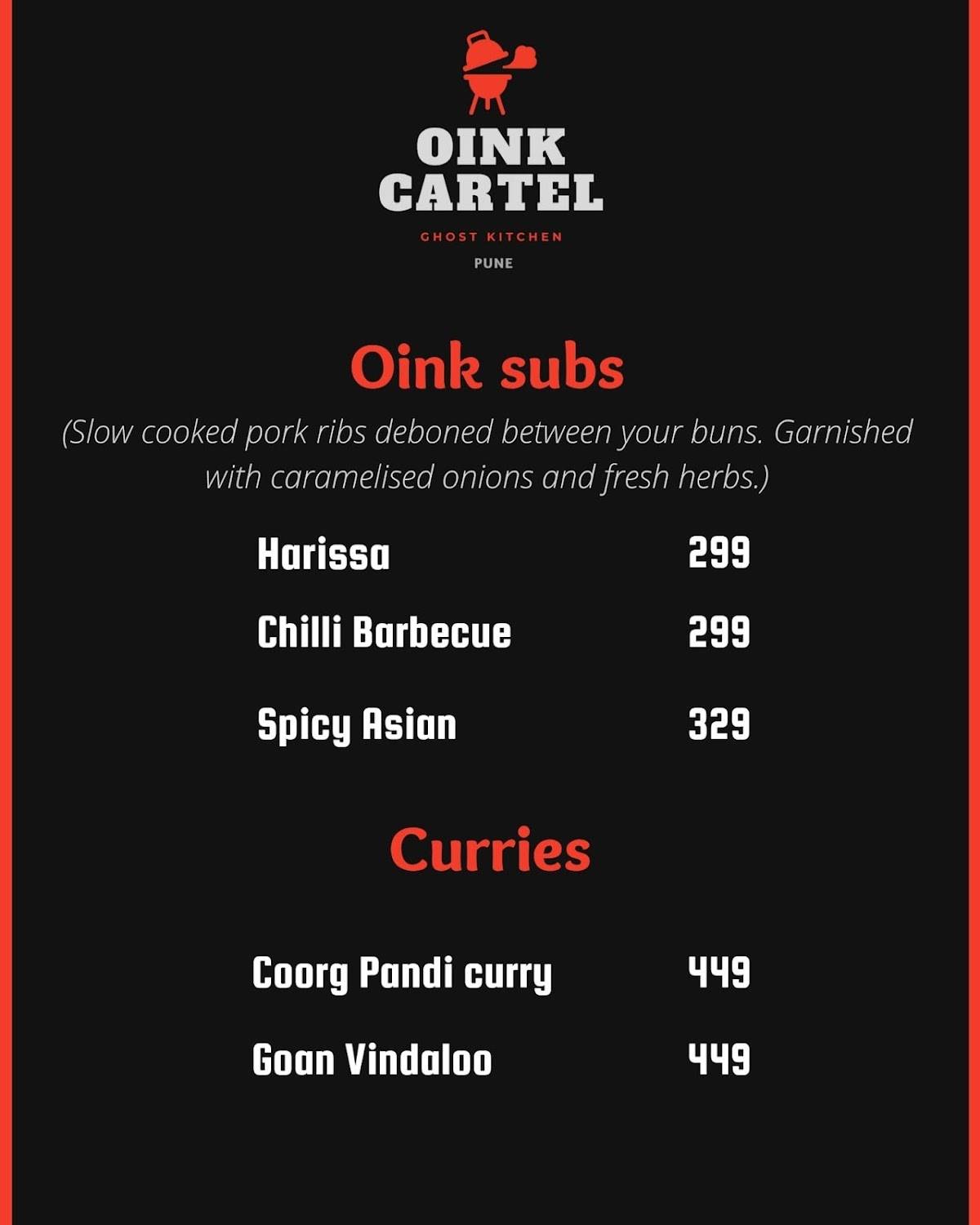 Menu at Oink Cartel, Pune
