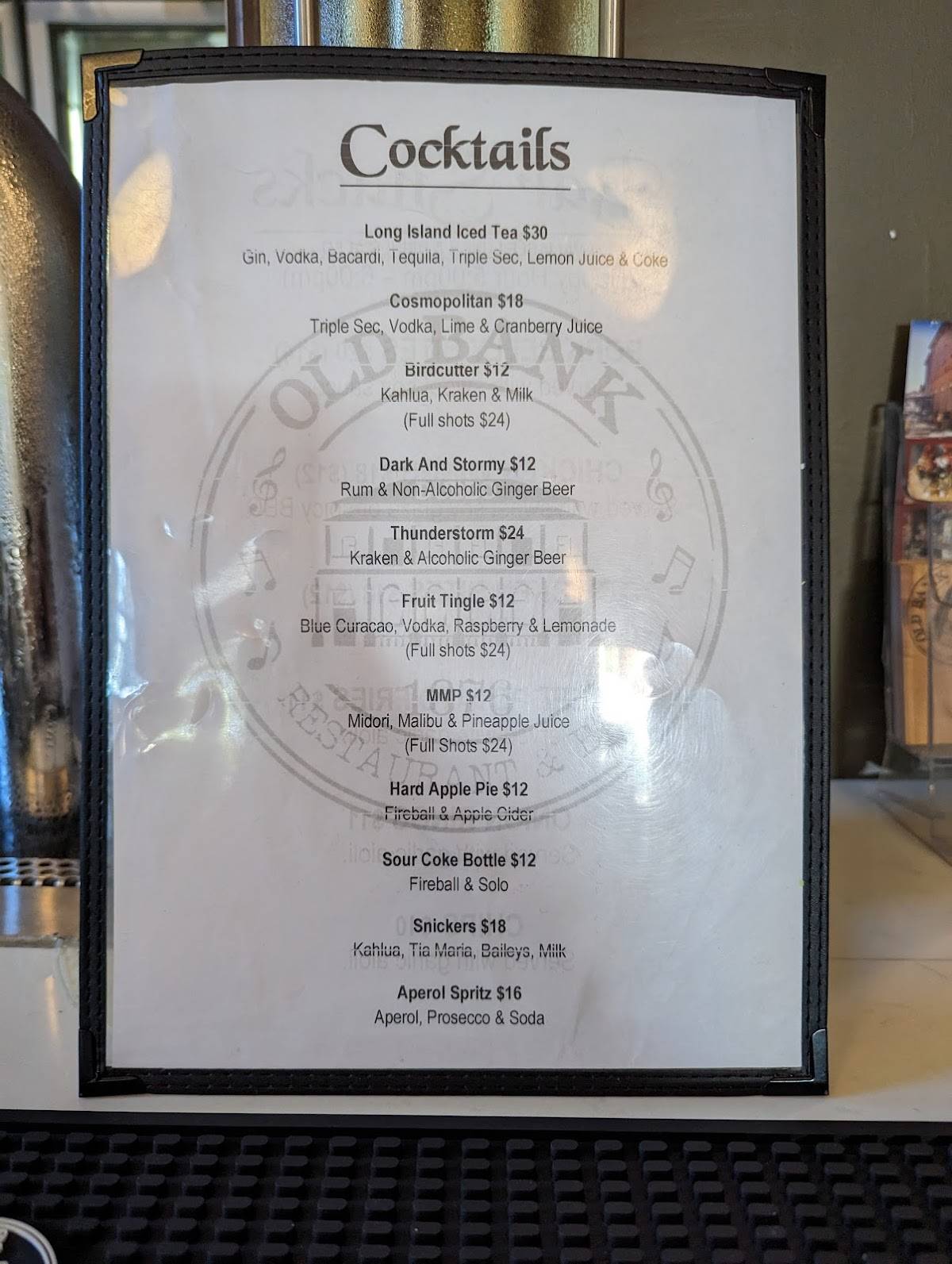 Menu at Old Bank Restaurant & Bar, Dubbo