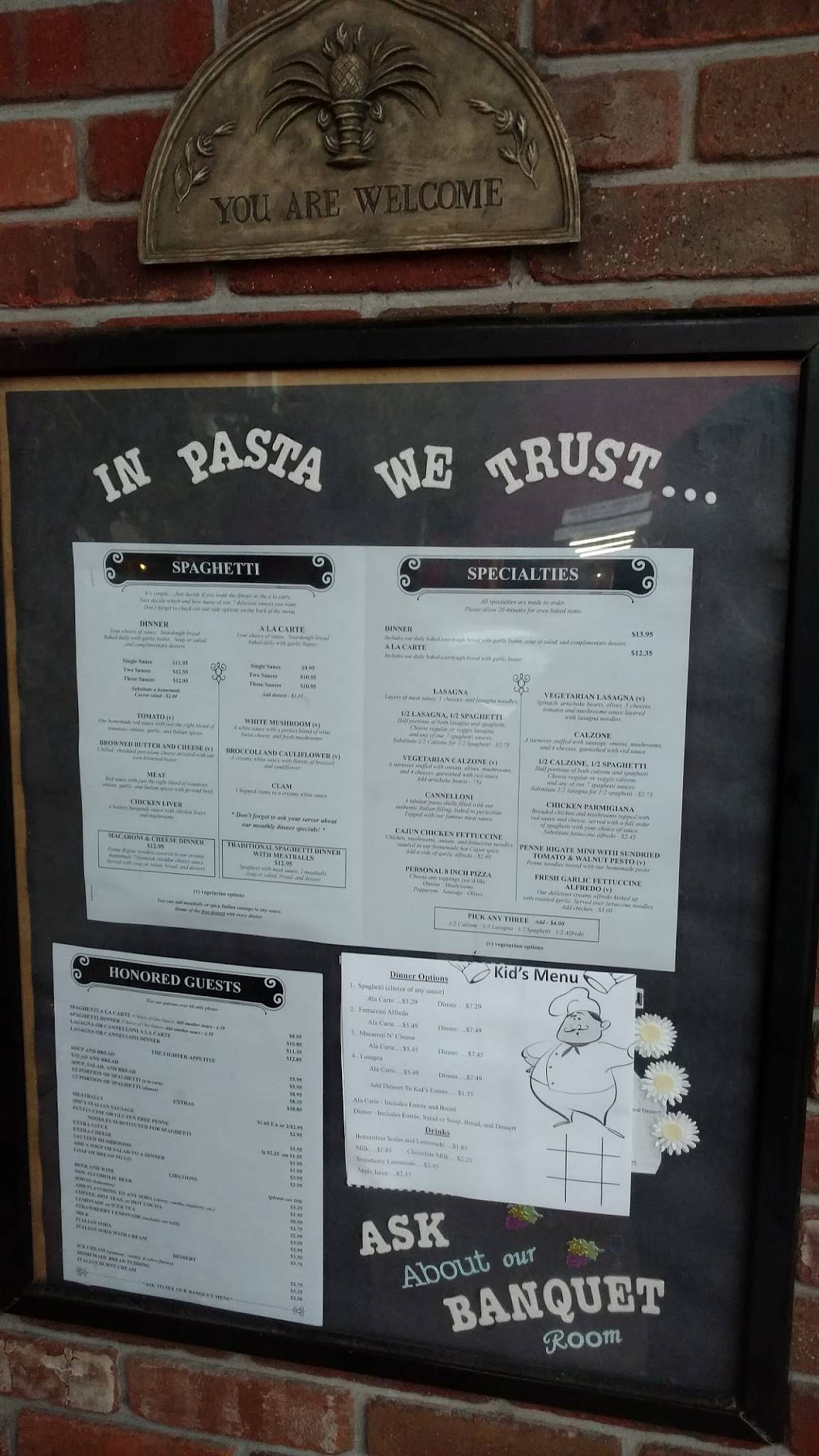 Menu at Old Spaghetti Warehouse restaurant, Salem