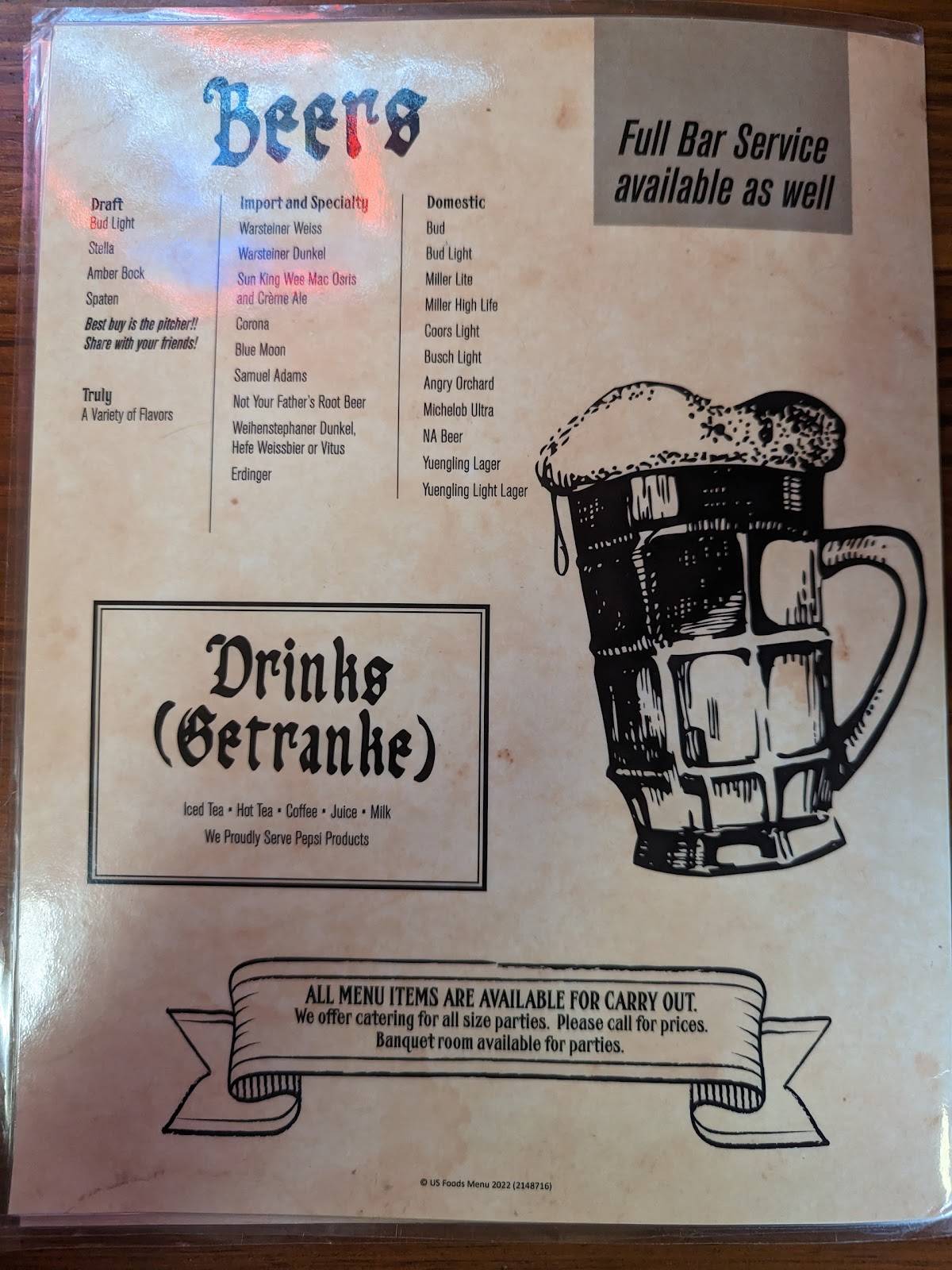 Menu at Brau Haus restaurant, Oldenburg