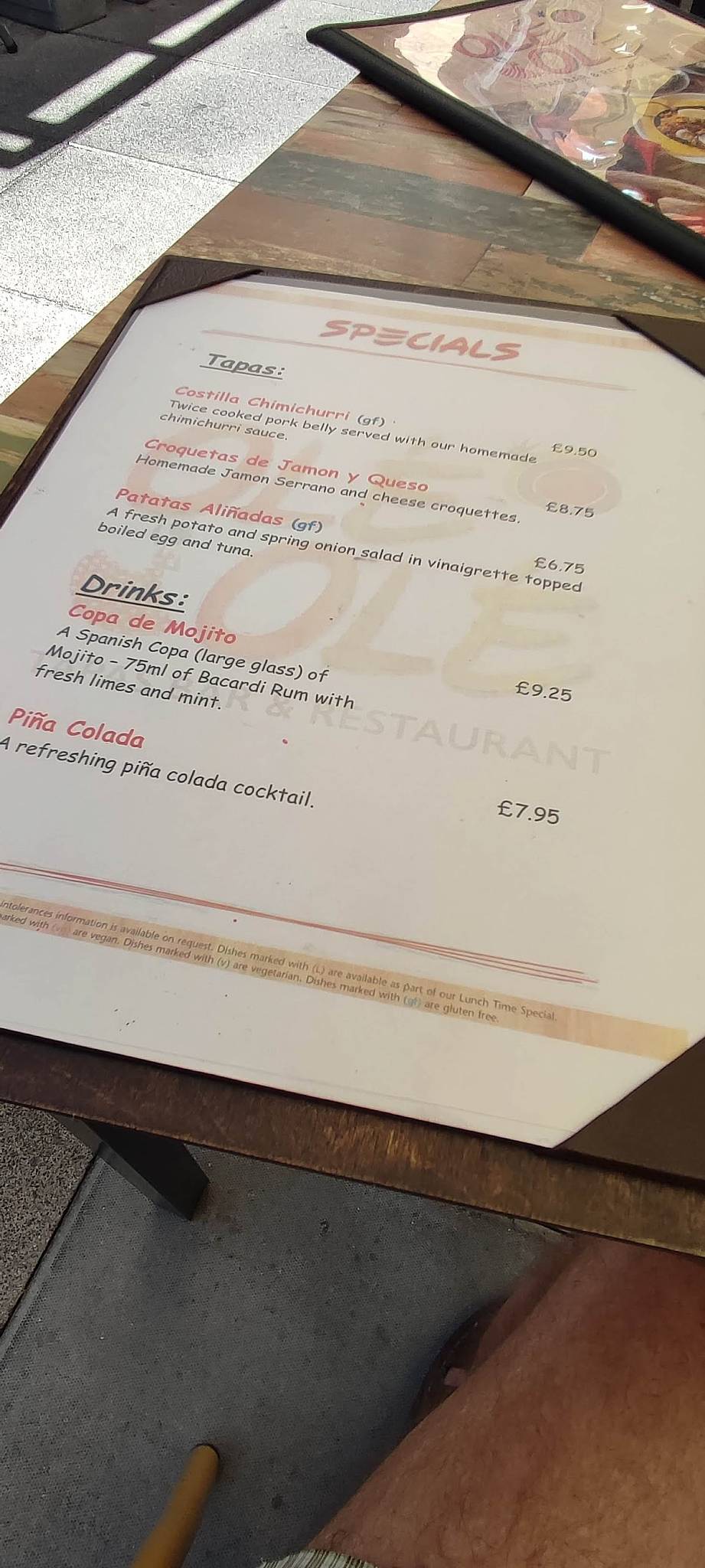 Menu at Olé Olé Tapas Bar & Restaurant, Lincoln