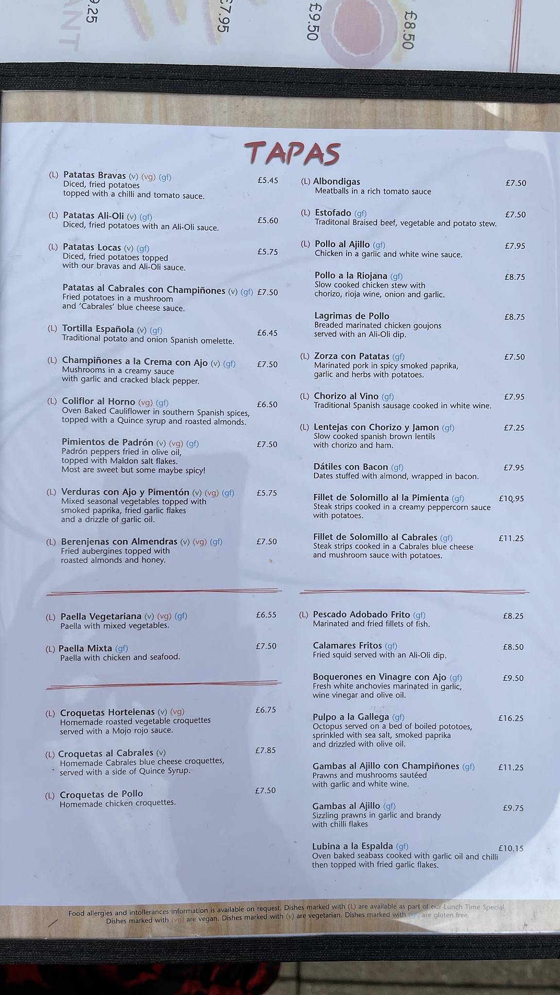 Menu at Olé Olé Tapas Bar & Restaurant, Lincoln