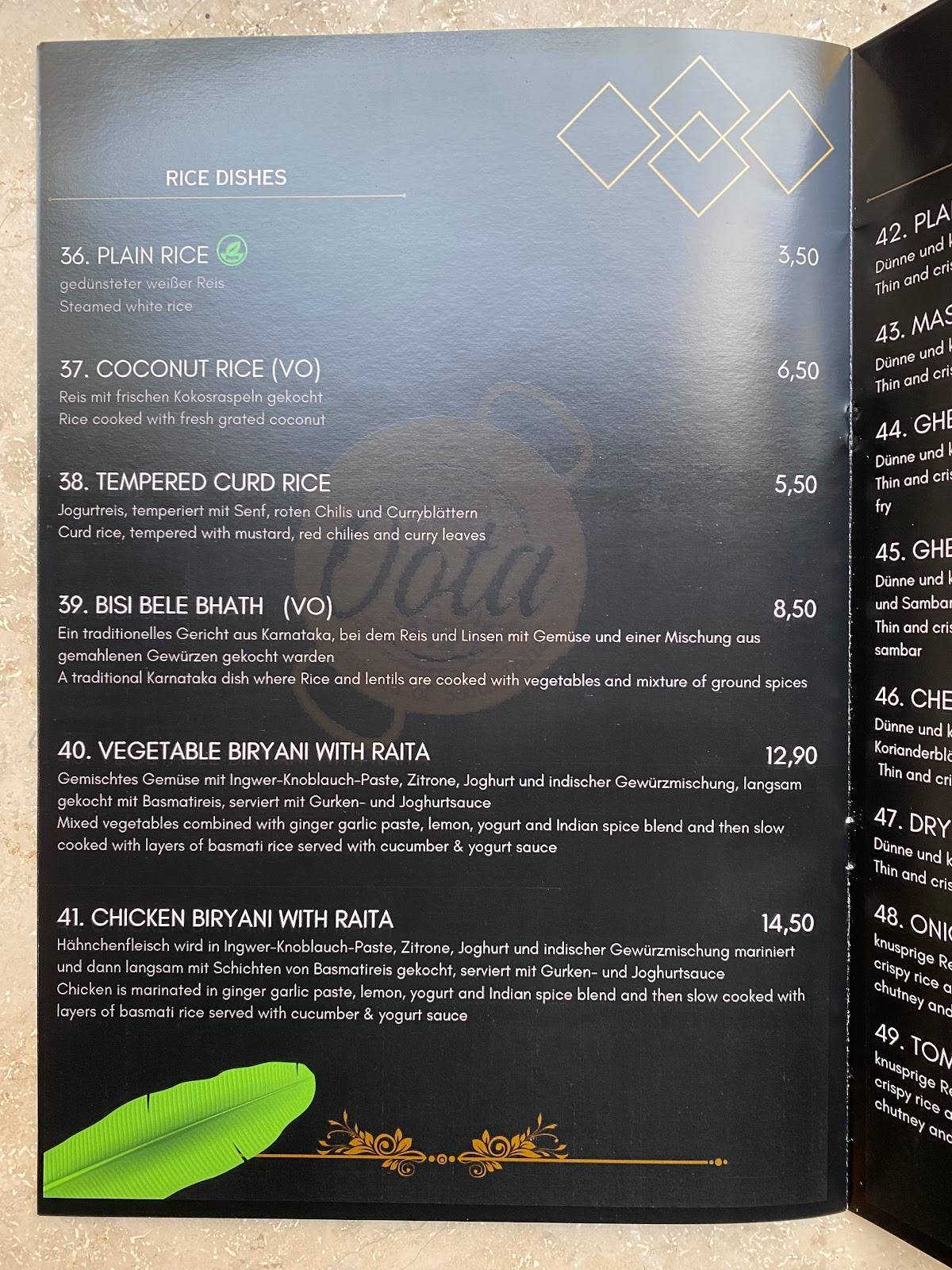 Speisekarte von Oota | Südindisches Restaurant, Regensburg