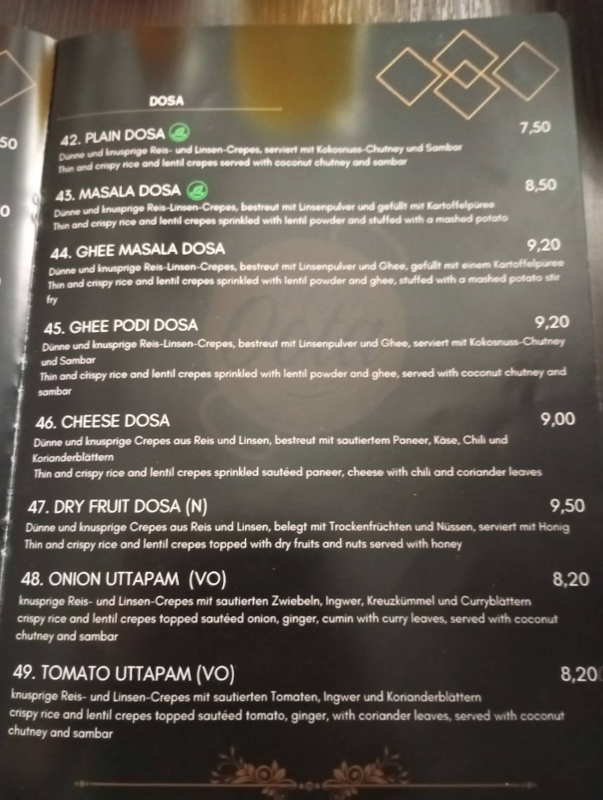Speisekarte von Oota | Südindisches Restaurant, Regensburg