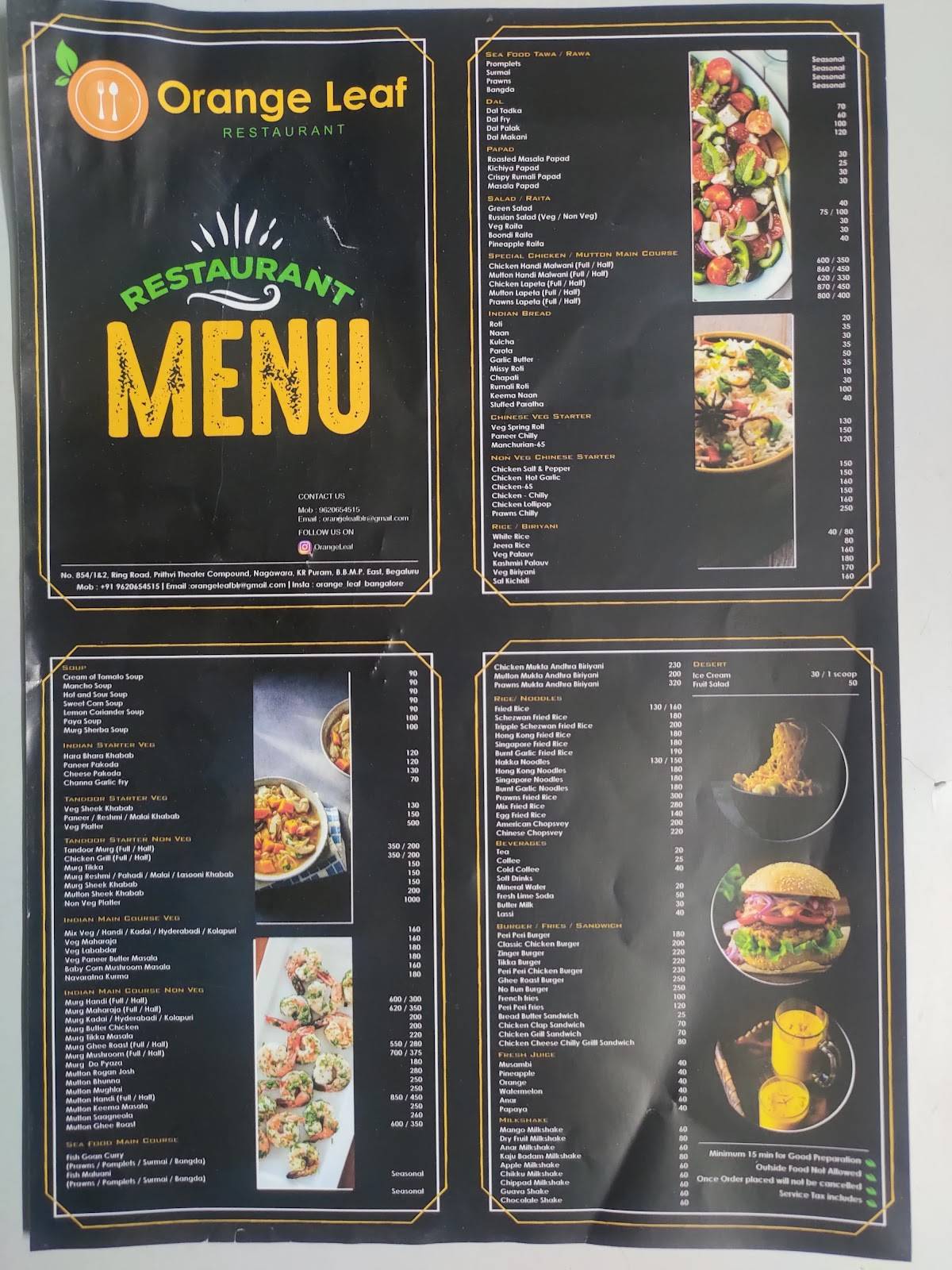 Menu at Orange Leaf Restaurant, Bengaluru