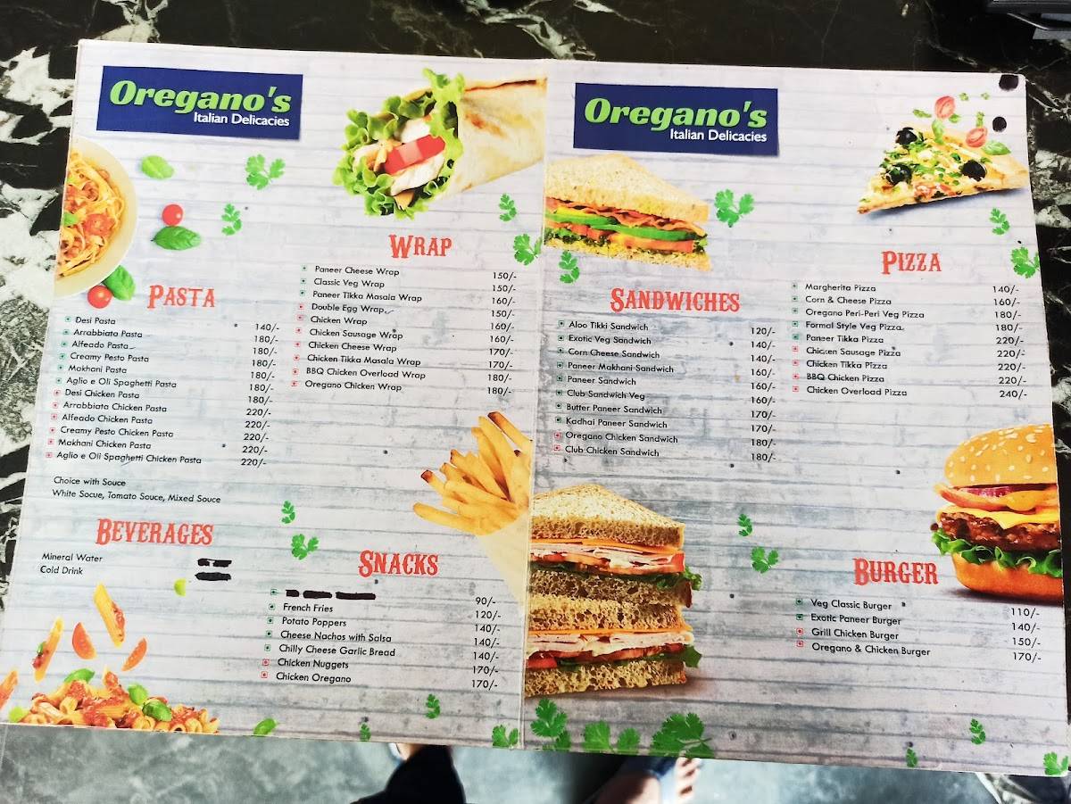 Menu at Oregano's Italian Delicacies, Varanasi