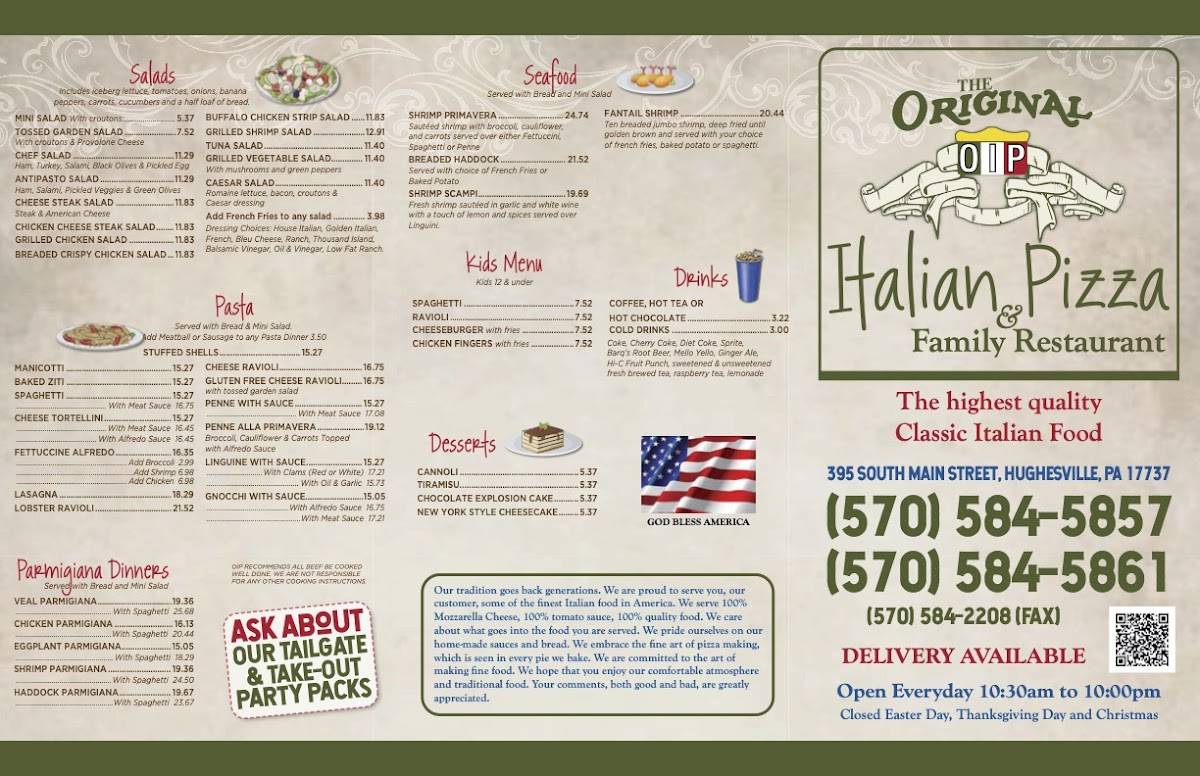 Menu at Original Italian Pizza pizzeria, Hughesville, 395 S Main St