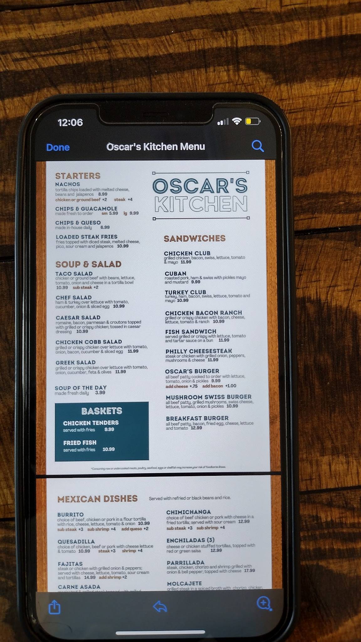 Menu at Oscar's Family Restaurant, Sebring