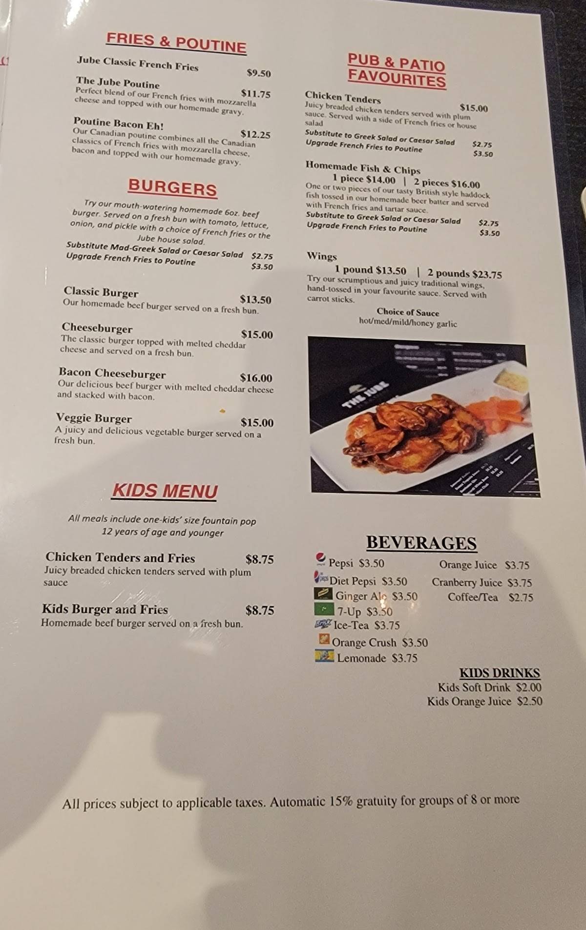 Menu at The Jube Pub & Patio, Oshawa