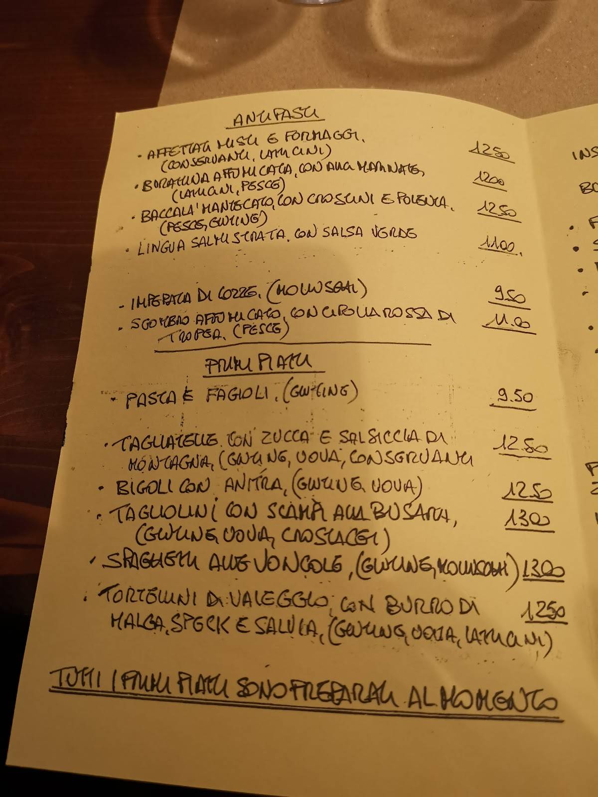 Menu da Osteria l'Anfora ristorante, Padova
