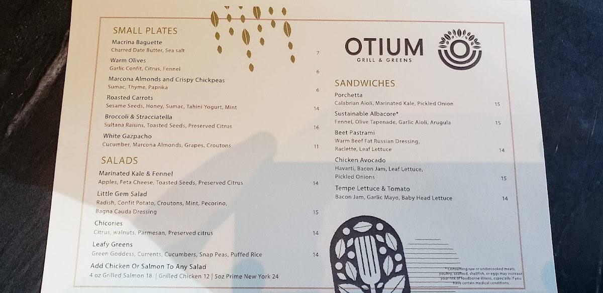 Menu at Otium Grill & Greens pub & bar, Seattle