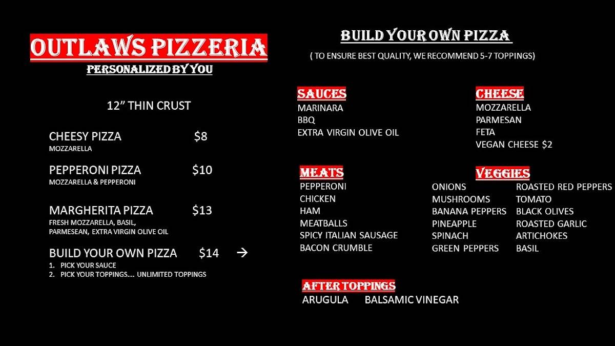 Menu at Outlaws Burgers and Fries restaurant, Thunder Bay