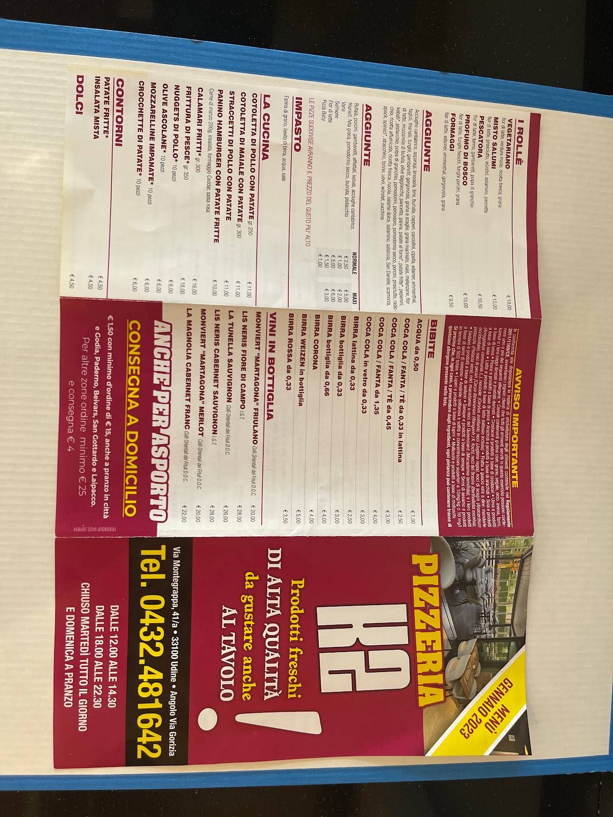 Menu da PIZZERIA K2 PIZZA E NON SOLO..., Udine