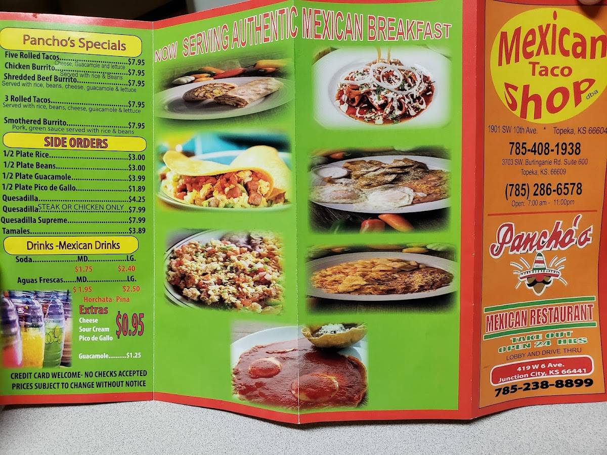 Menu at Mexican Taco Shop restaurant, Junction City