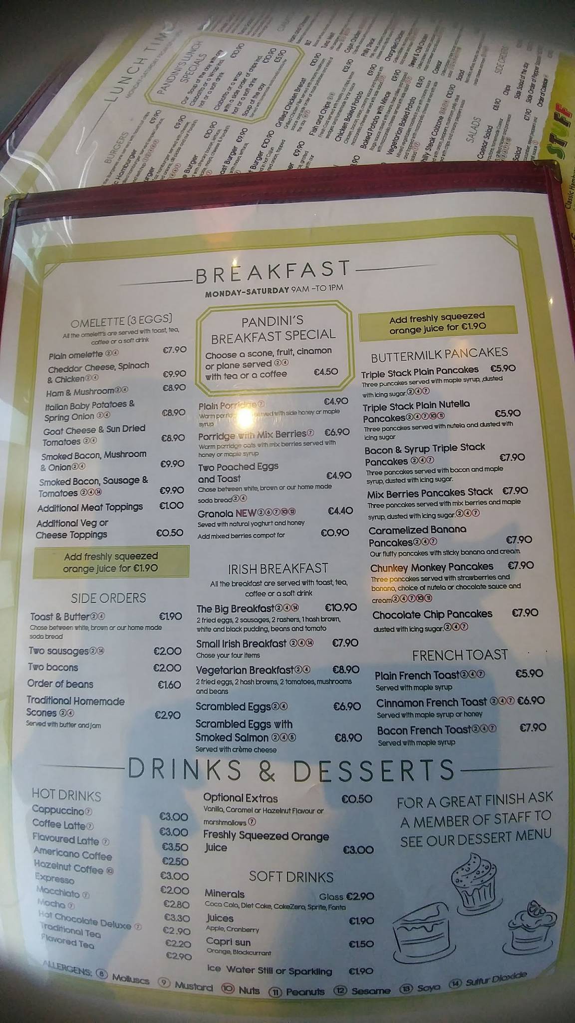 Menu at Pandini's Restaurant, Clondalkin