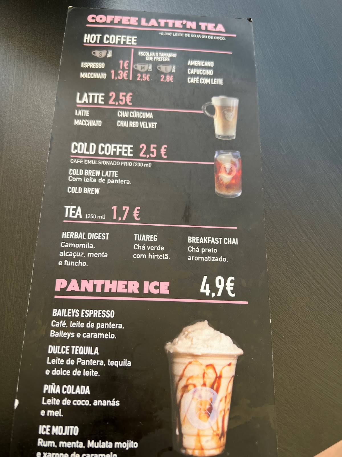 Menu em Panther Organic Coffee cafeteria, Lisboa