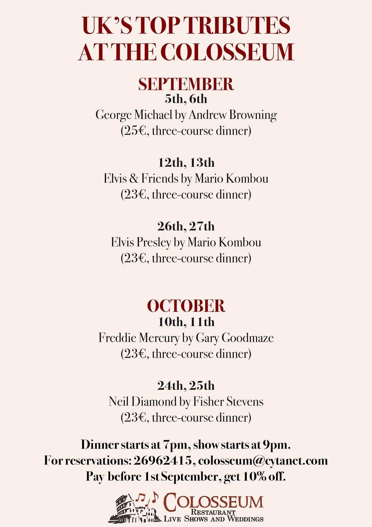 Menu at Colosseum Restaurant Live Shows & Weddings, Paphos