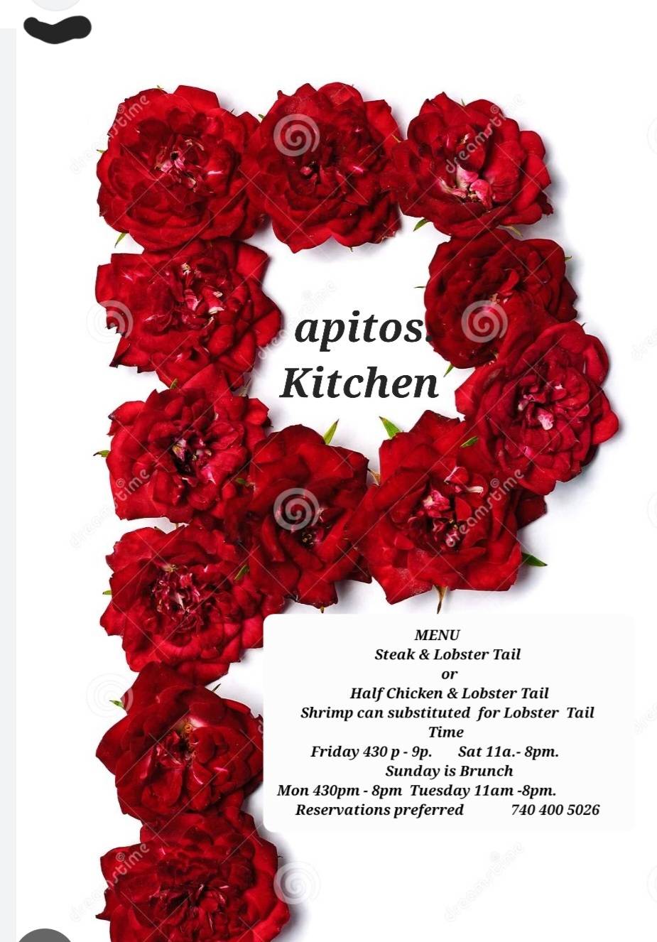 Menu at Papito’s Kitchen restaurant, Baltimore