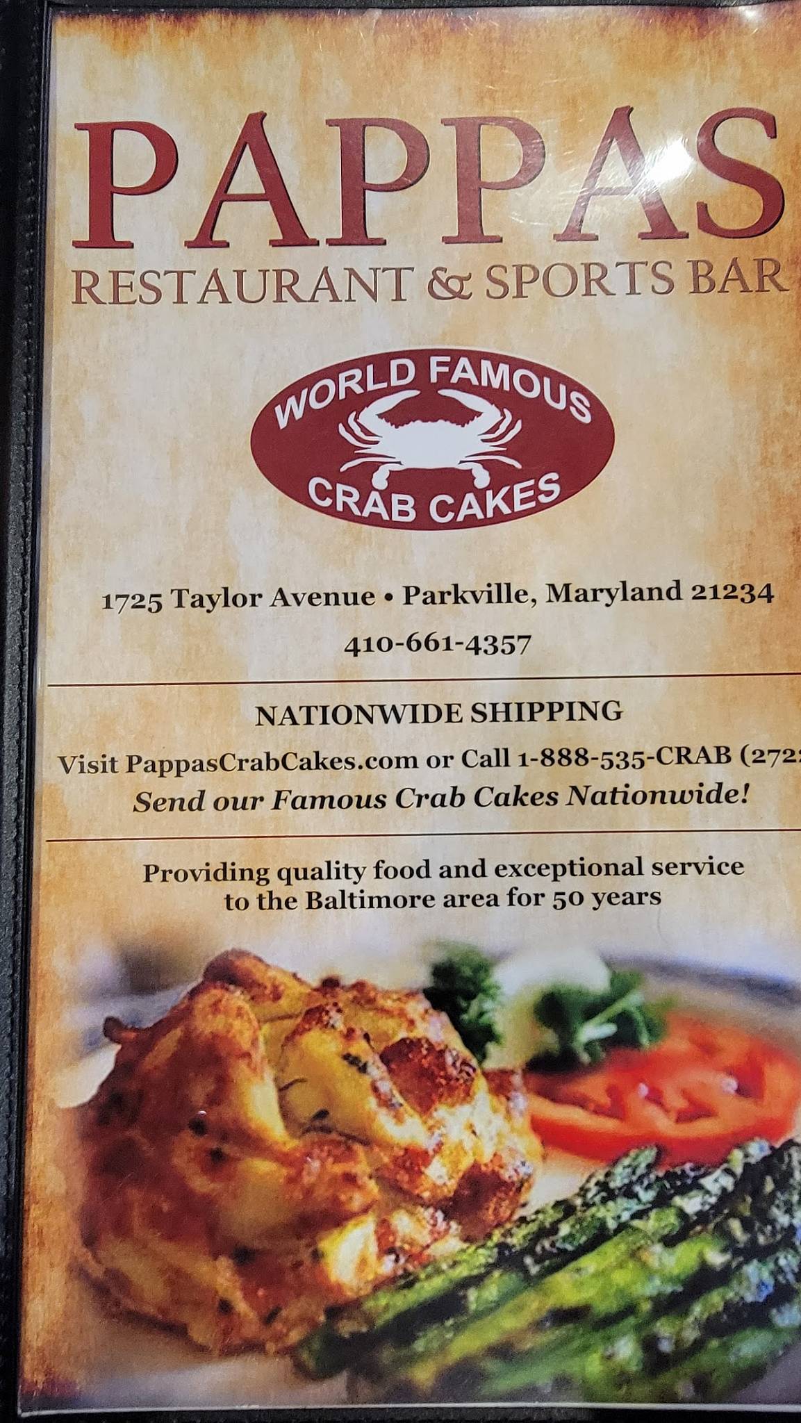 Menu at Pappas Restaurant and Sports Bar, Parkville, Taylor Ave