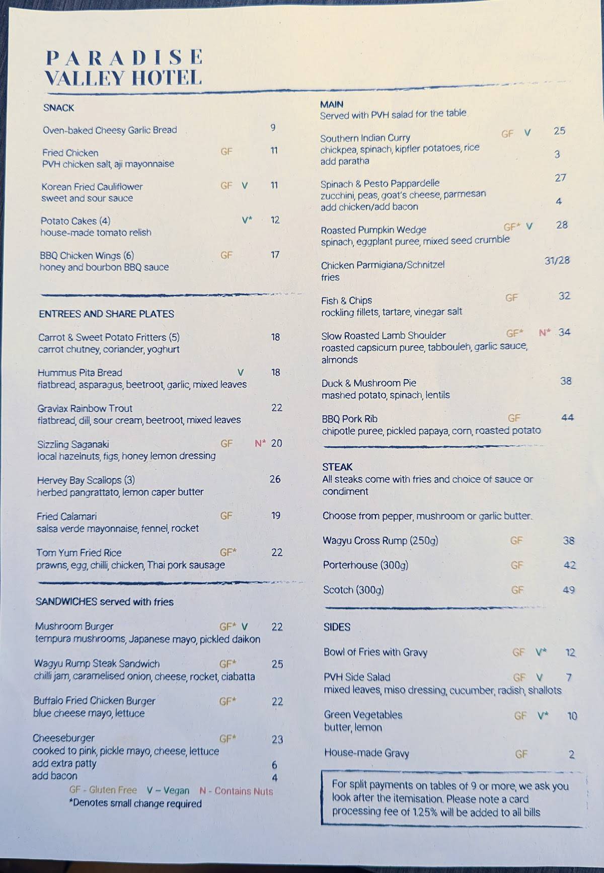 Menu at Paradise Valley Hotel steakhouse, Clematis