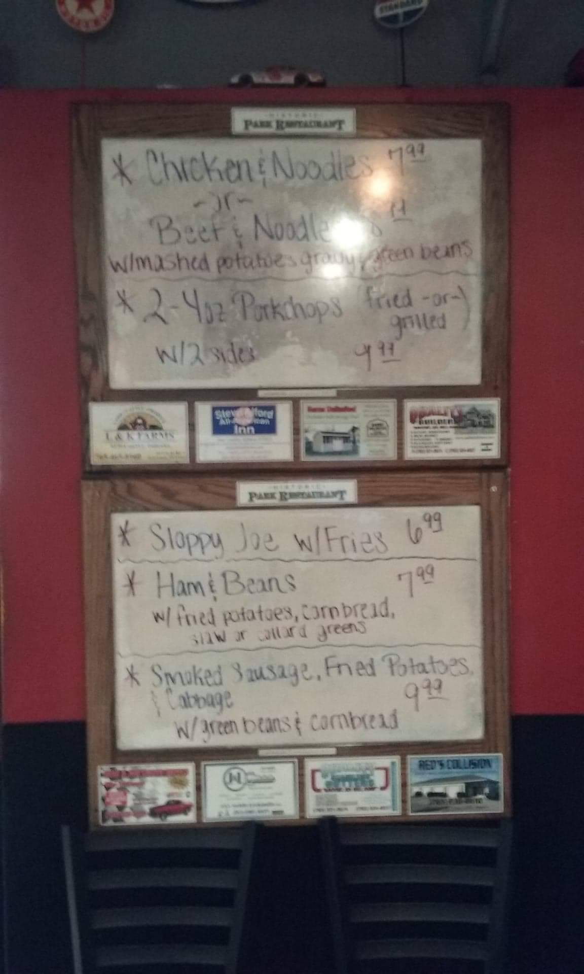 Menu at Park Restaurant, New Castle, S Memorial Dr
