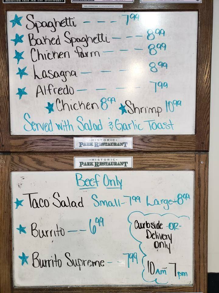 Menu at Park Restaurant, New Castle, S Memorial Dr