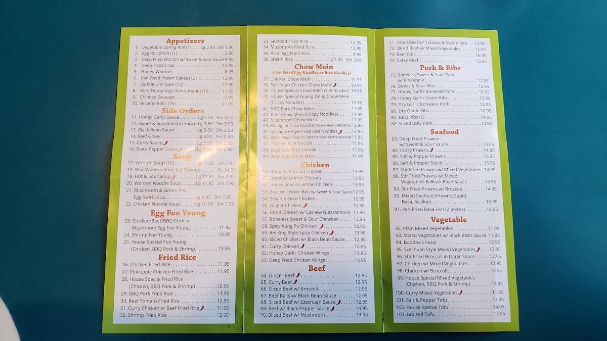 Menu at Penticton Buffet restaurant, Penticton, Skaha Lake Rd
