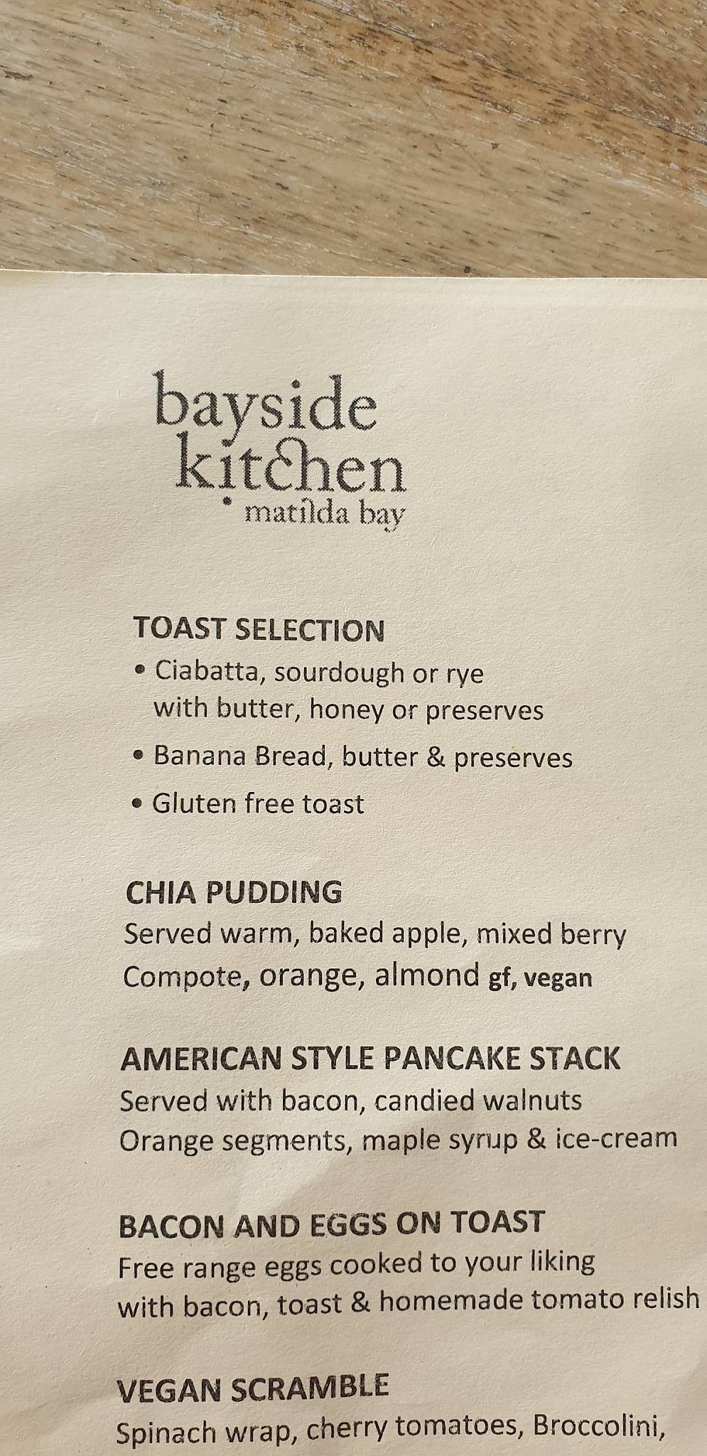 Menu at Bayside Kitchen cafe, Crawley