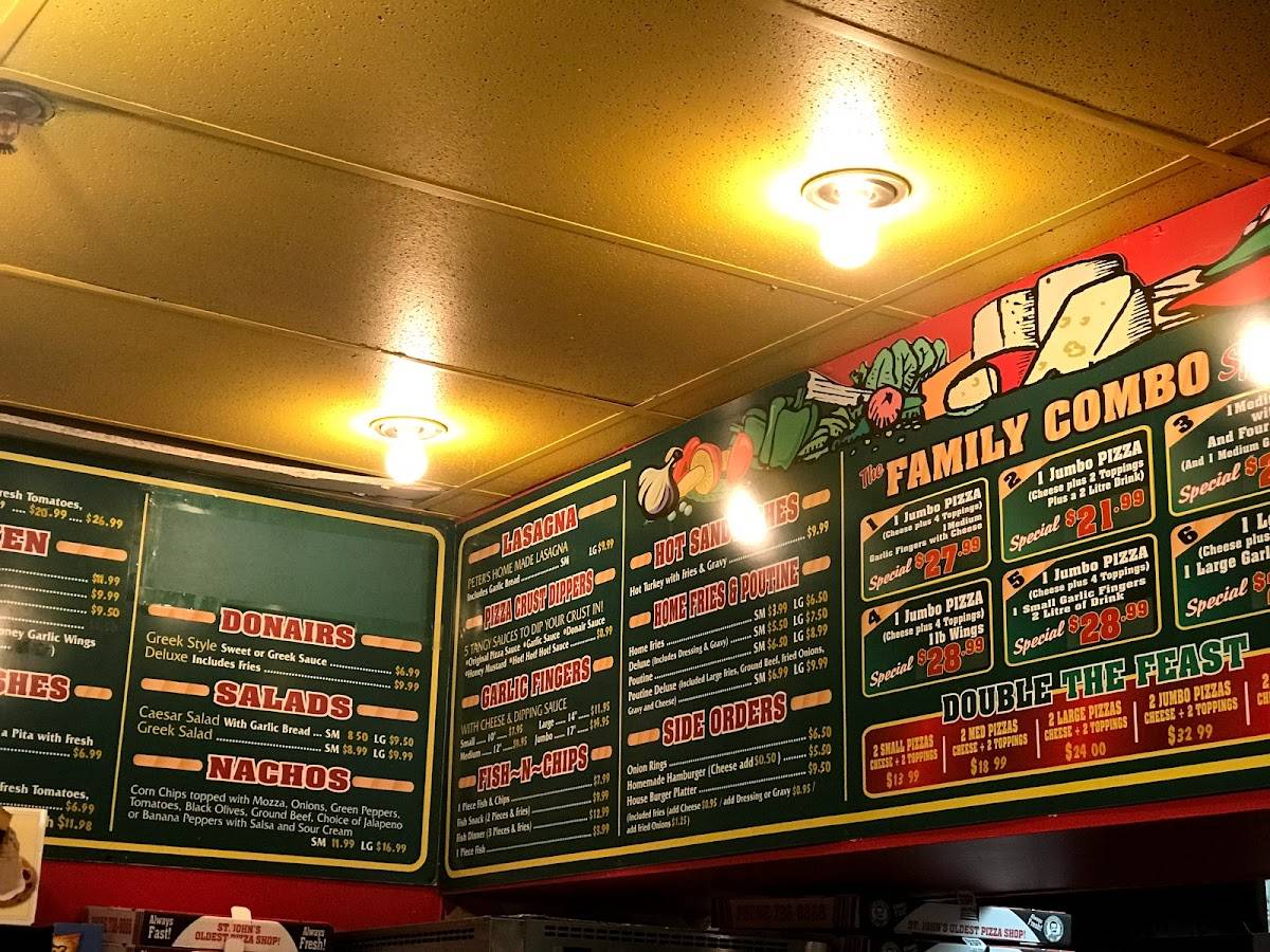 Menu at Peter's Pizza restaurant, St. John's, 67 Hamlyn Rd #0155