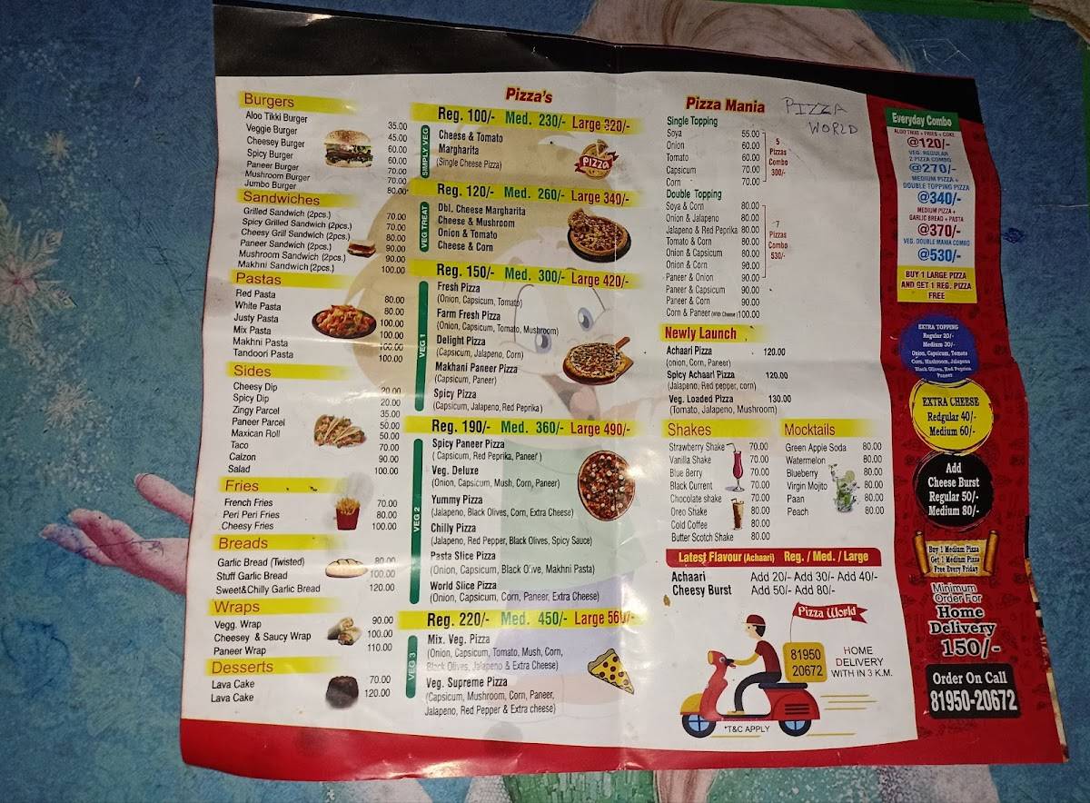 Menu at Pizza World, Phagwara