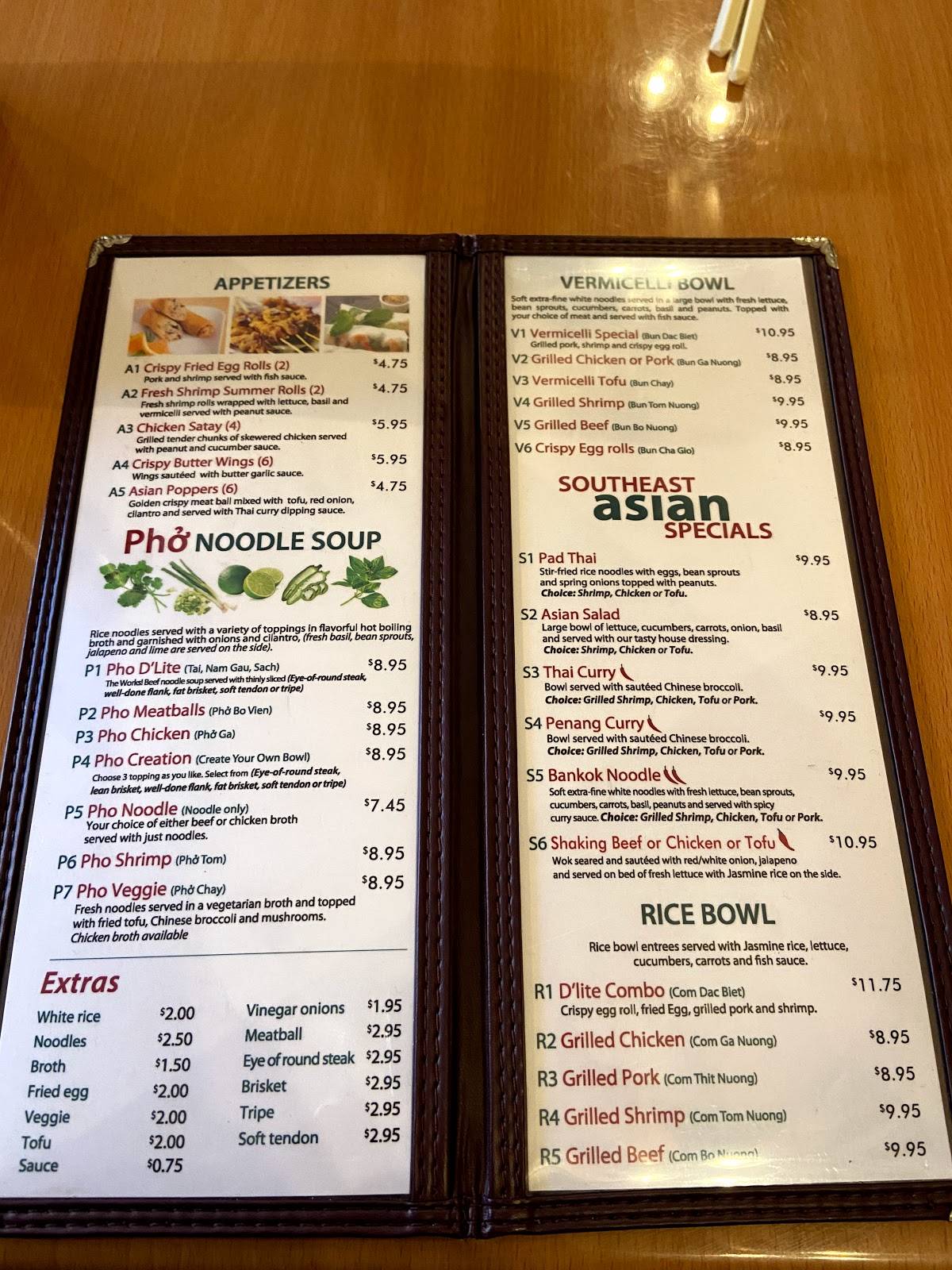 Menu at Pho D'Lite restaurant, Lexington Park, Great Mills Rd