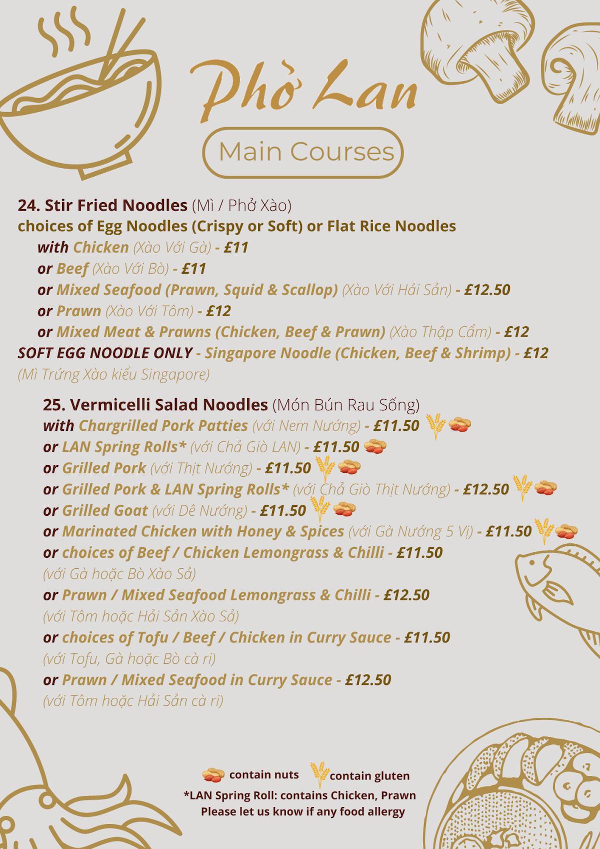 Menu at Phở Lan restaurant, Hull