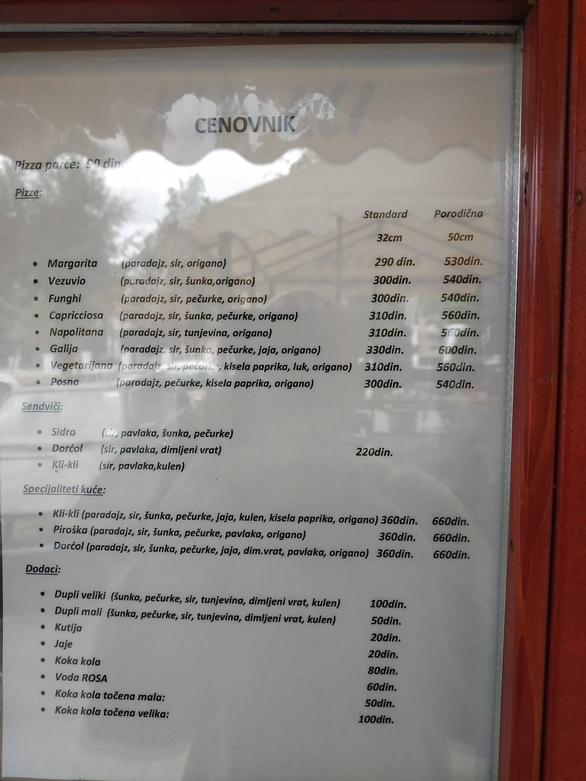Menu at Picerija Kli Kli pizzeria, Belgrade