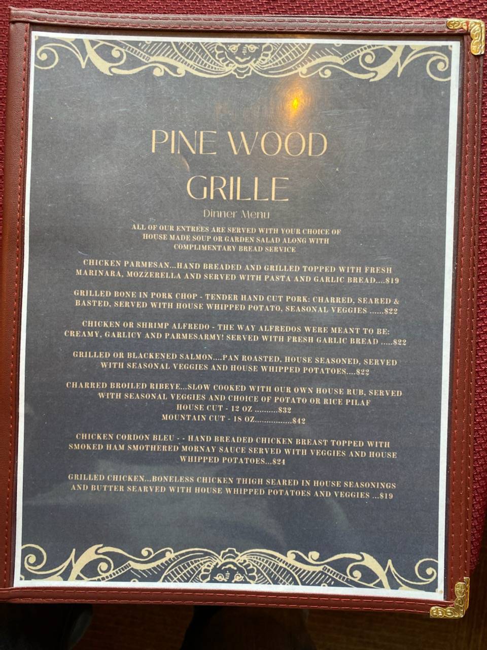 Menu at Pinewoods Grille restaurant, Duck Creek Village