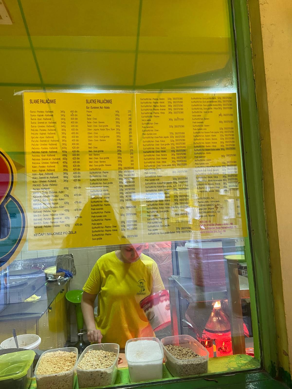 Menu at Pinokio fast food, Belgrade