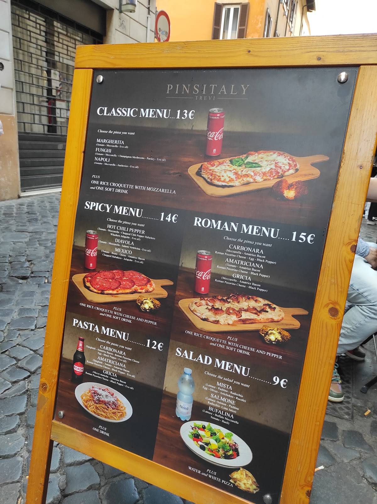 Menu at Pinsitaly Trevi pizzeria, Rome, Via della Panetteria