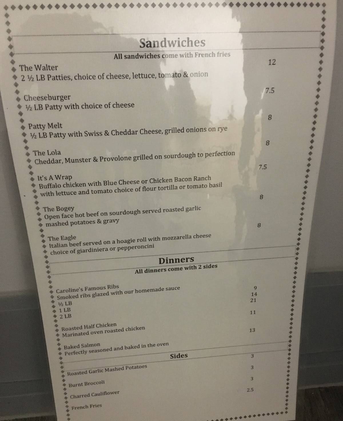 Menu at Pivot Lounge restaurant, Crown Point
