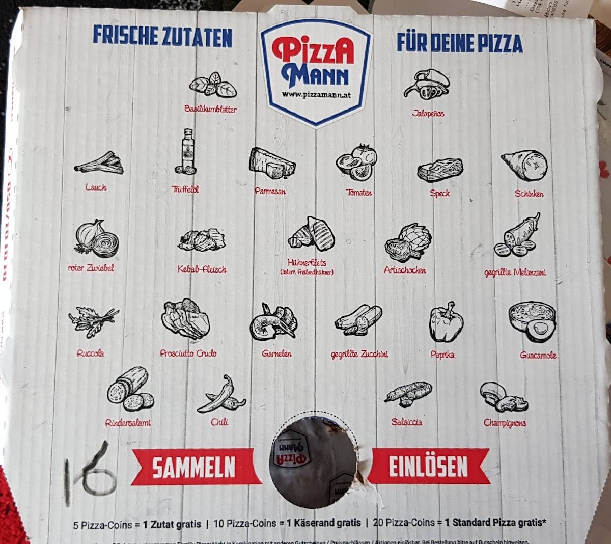 Speisekarte von Pizza Mann Union, Linz, Unionstraße 33