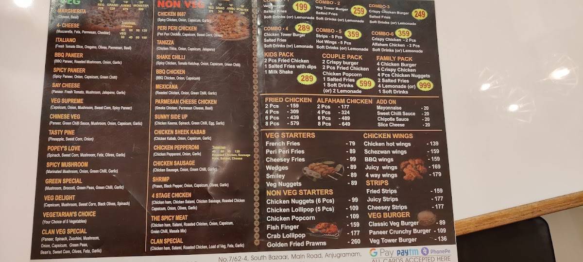 Menu at Pizzaa Clan, Anjugramam