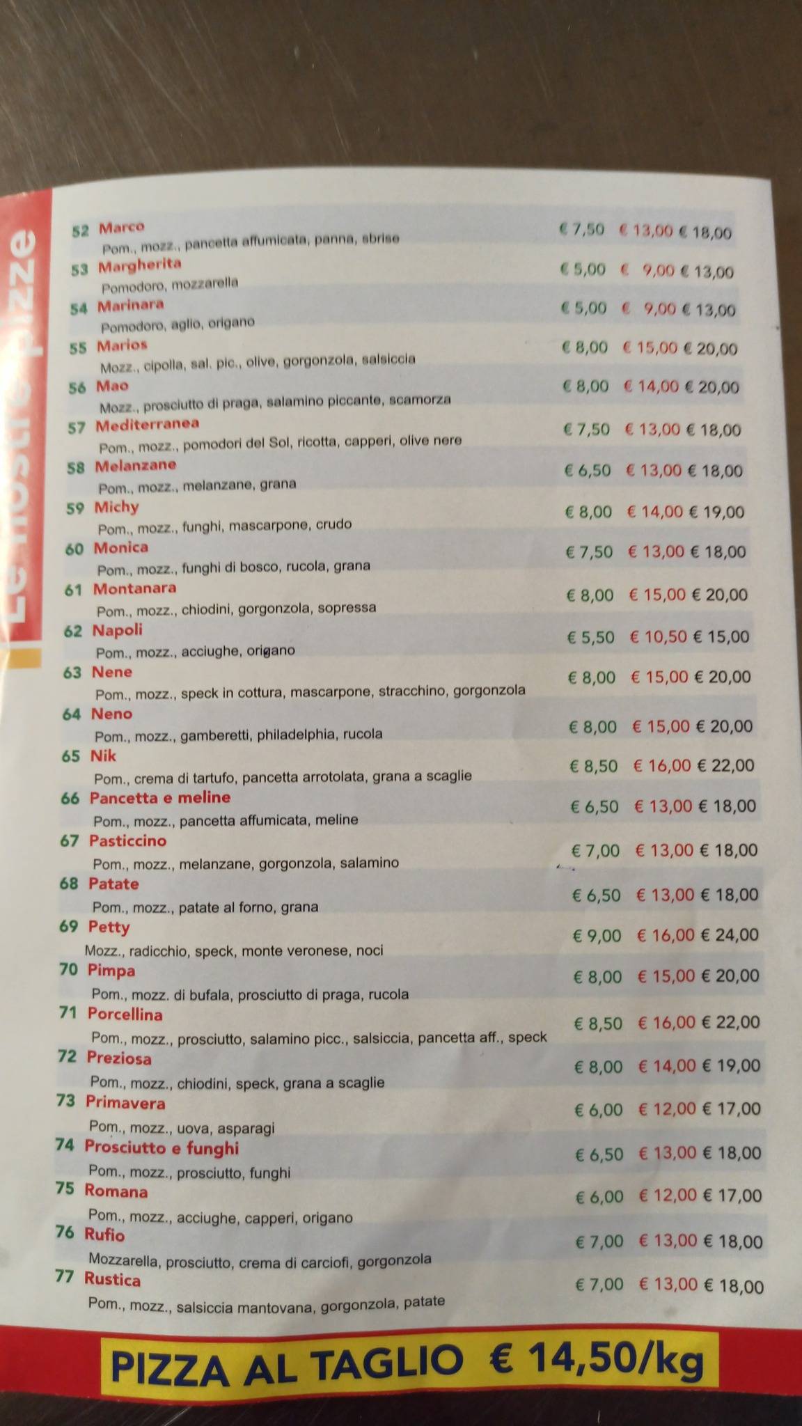 Speisekarte von Pizzeria 5 Stagioni San Bonifacio, San Bonifacio