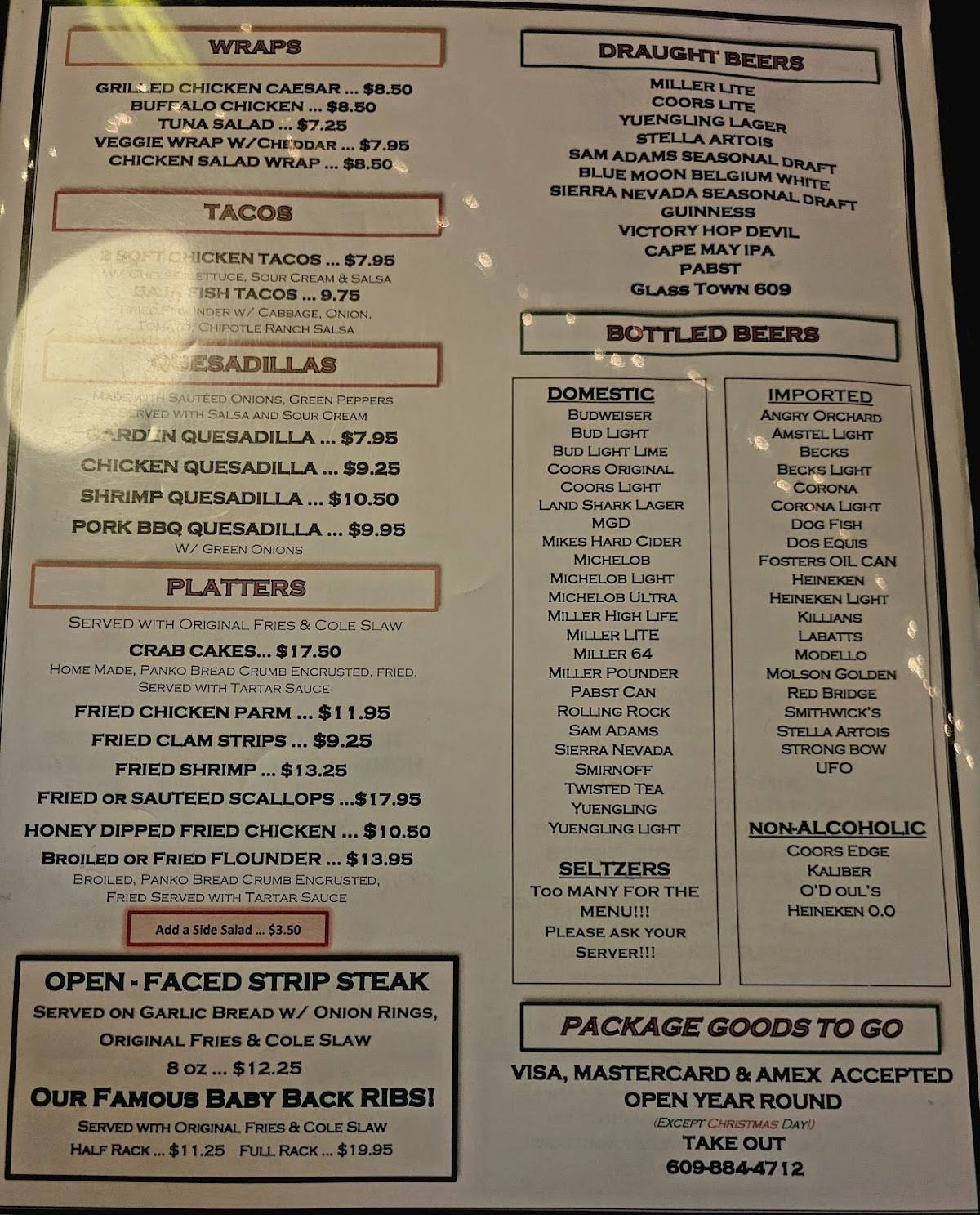 Menu at C-View Inn pizzeria, Cape May