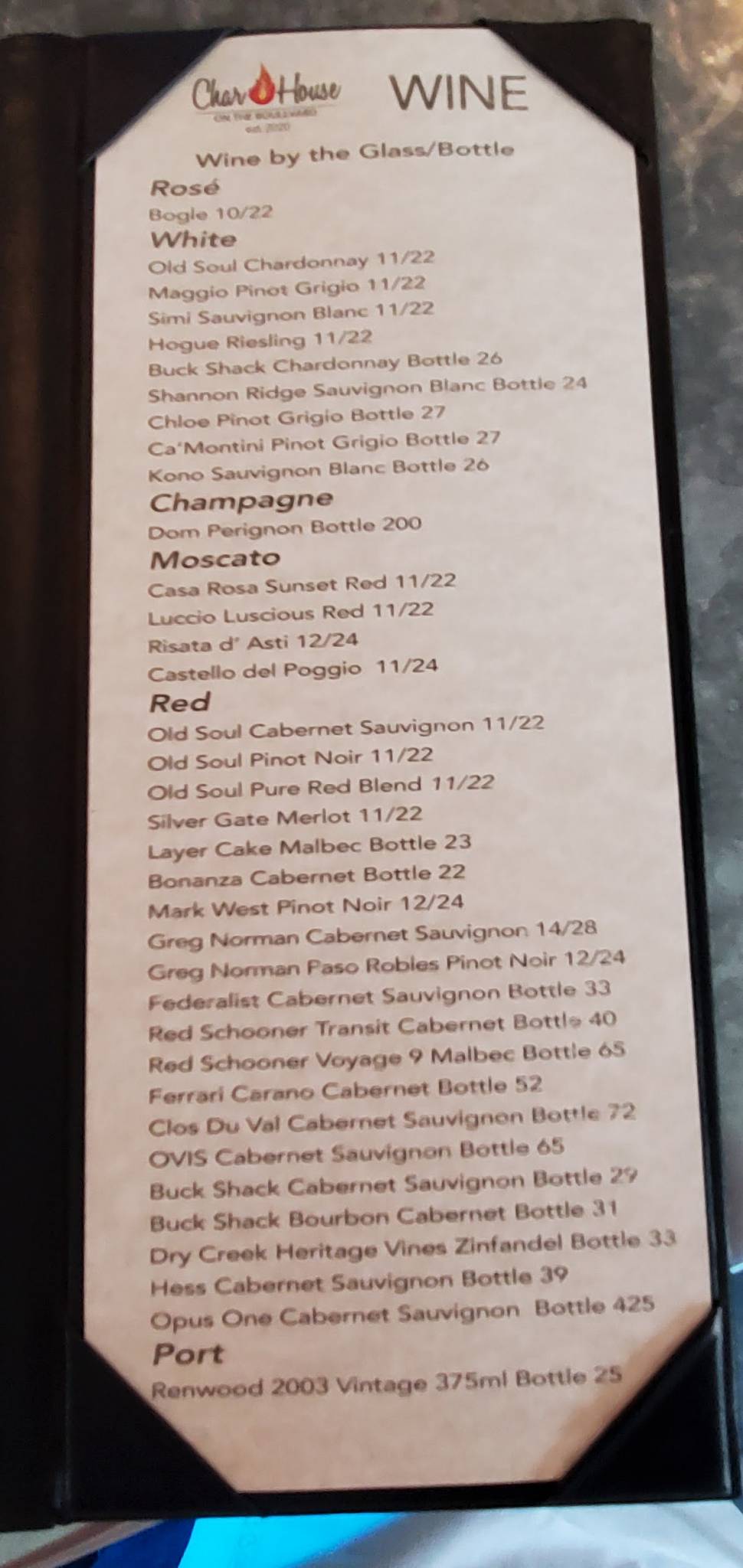 Menu at Char House on the Boulevard pizzeria, Wheeling