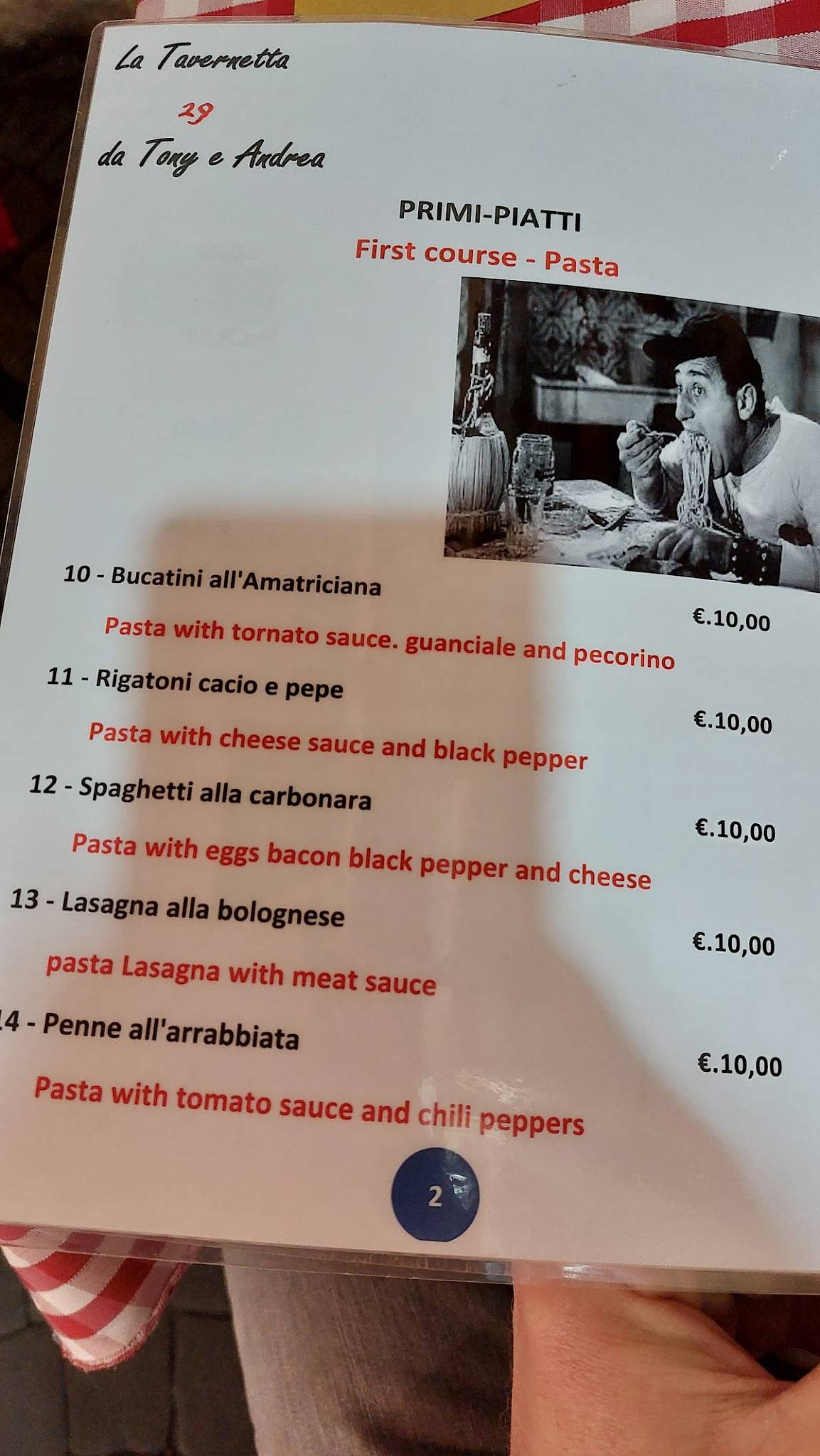Menu at La Tavernetta 29 da Tony e Andrea pizzeria, Rome