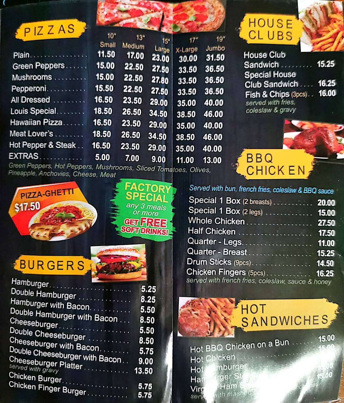 Menu at Louis' Pizzeria, Cornwall