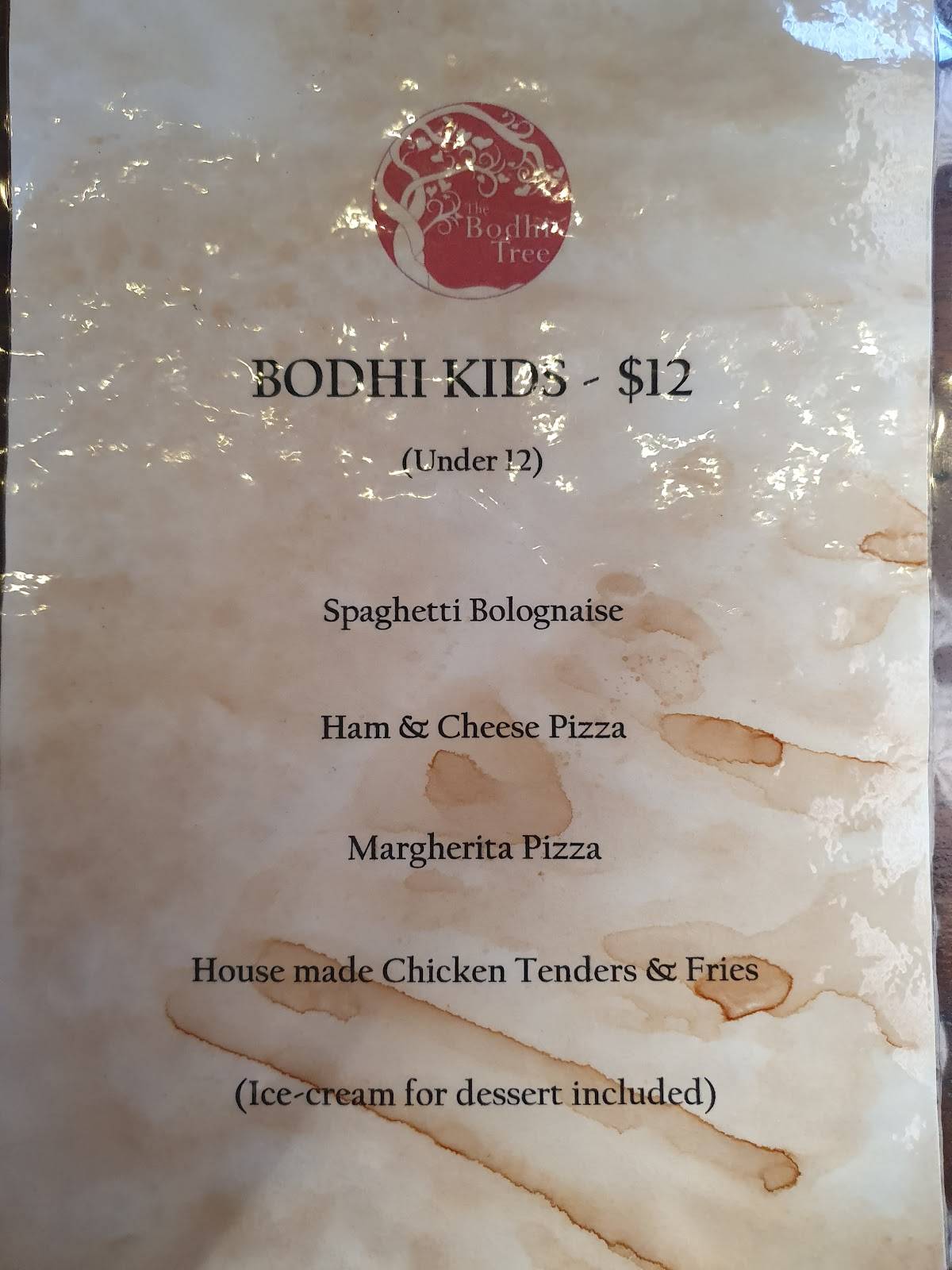 Menu at The Bodhi Tree Restaurant, Healesville