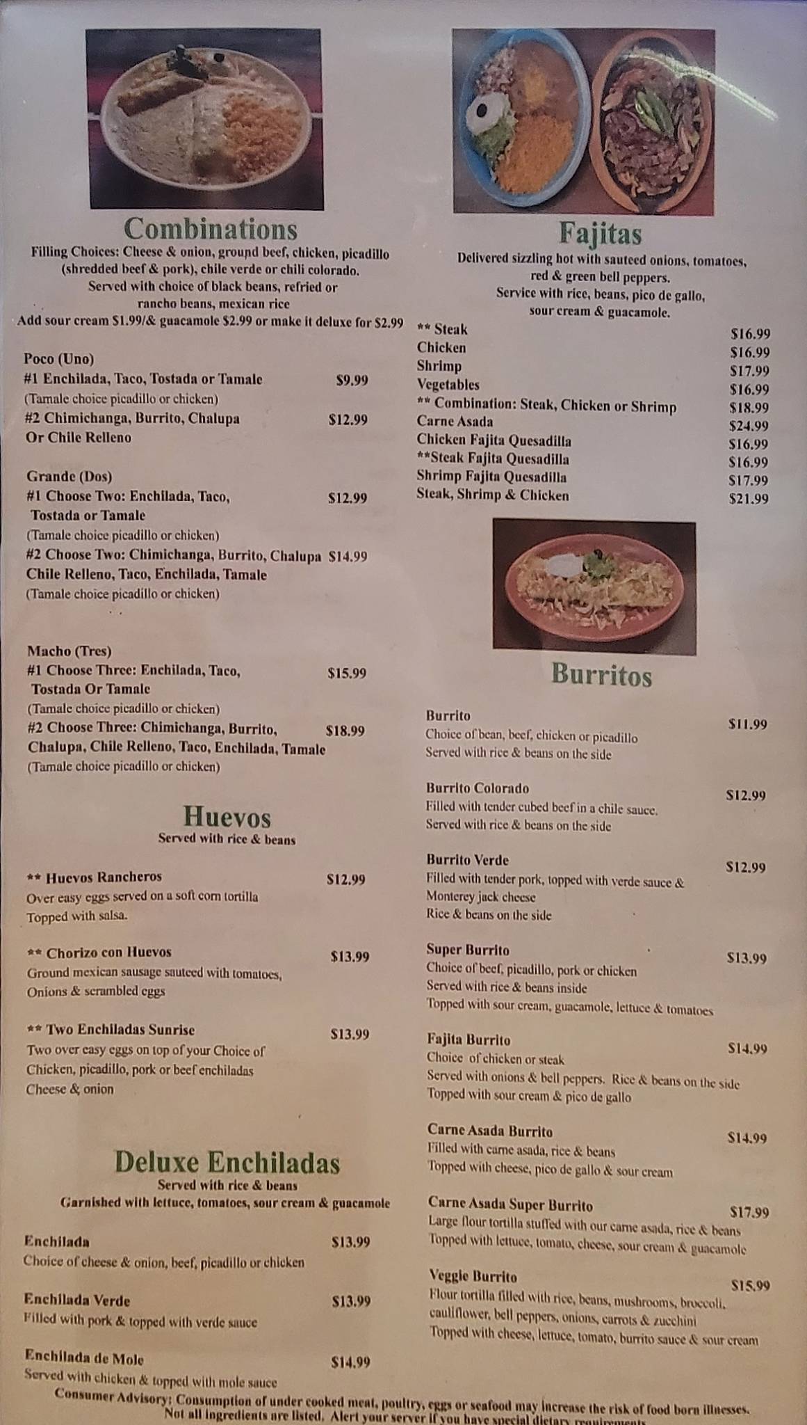Menu at Playa Azul II restaurant, Kalama