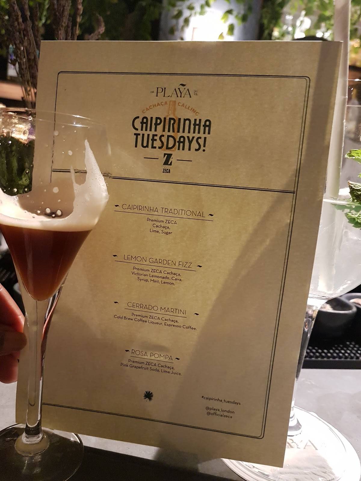 Carta del pub y bar Playa, Londres