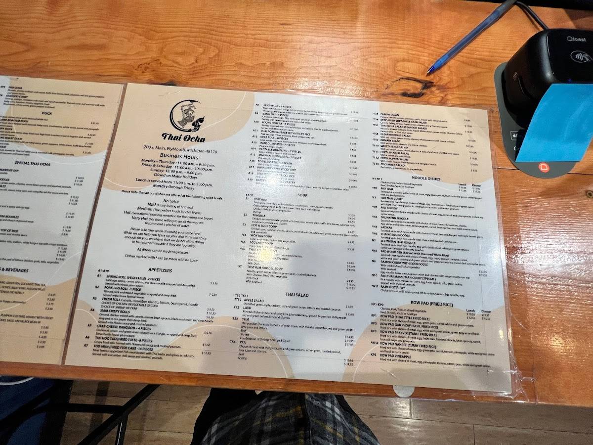 Menu at Thai Ocha restaurant, Plymouth, 200 S Main St