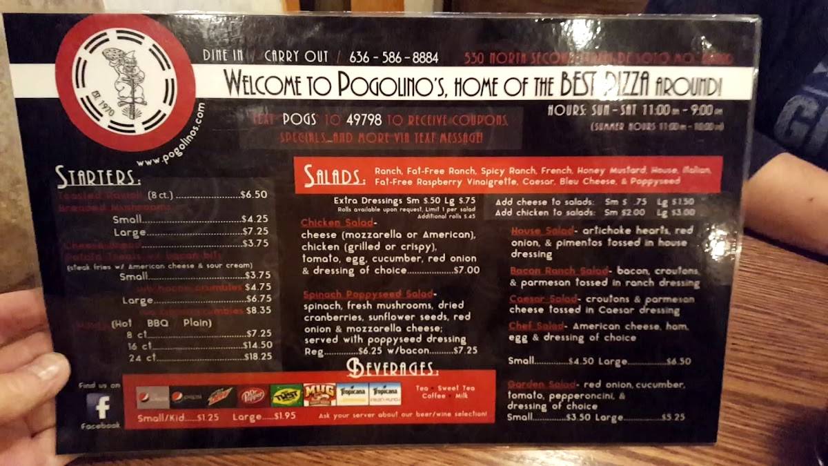 Menu at Pogolinos Desoto pizzeria, De Soto